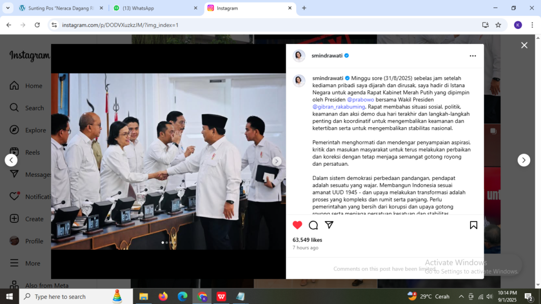 Respon Simpatik dan Menohok Sri Mulyani Usai Rumahnya Dijarah